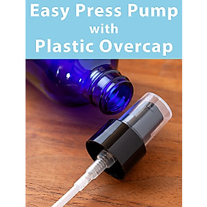 4 oz / 120 ml Cobalt Blue Glass Boston Round Bottle with Black Treatment Pump (12 Pack)