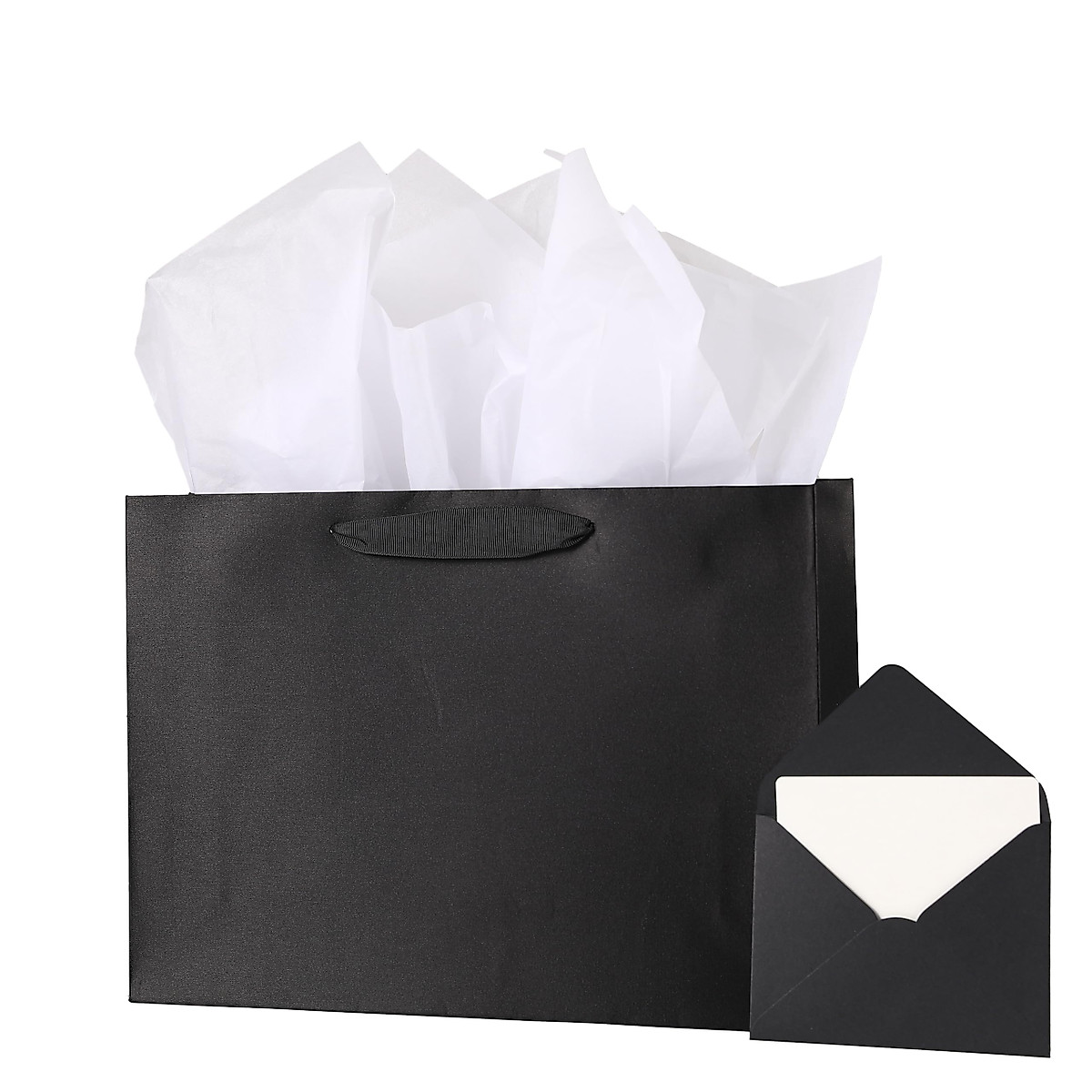 jabberwpacking 13" Large Black Premium Gift Bag with Tissue Paper and Card (Silk Paper Gift Bag) for Father's Day Men Birthday Party Favor