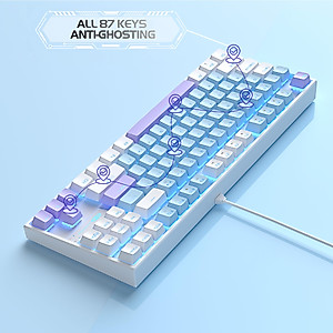 MageGee 75% Mechanical Gaming Keyboard with Blue Switch, LED Blue Backlit Keyboard, 87 Keys Compact TKL Wired Computer Keyboard for Windows Laptop PC Gamer - Blue/White