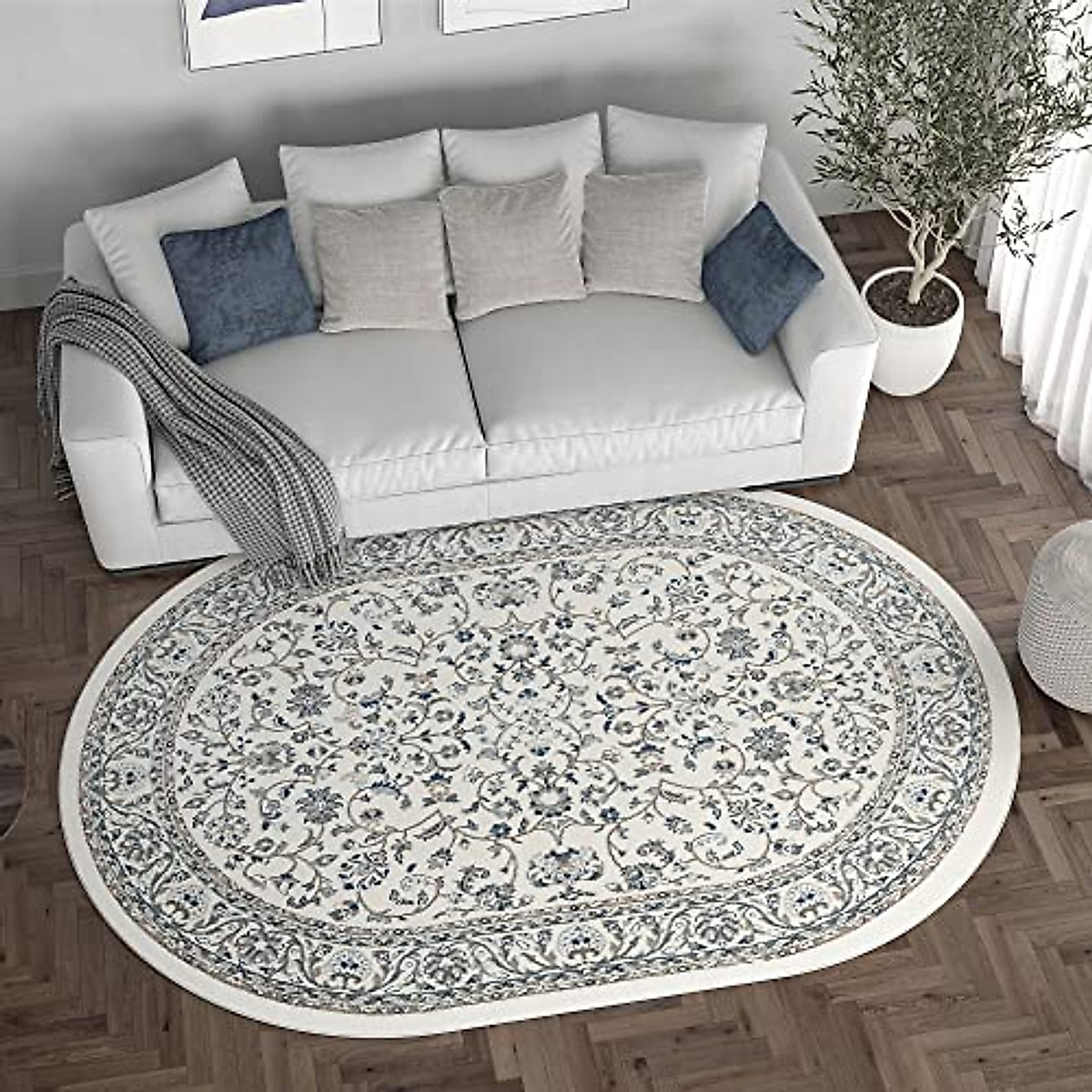 Cream Modern Oval 5x7 Area Rug 5x7 - Indoor Area Rugs for Living Room - Dining Room Rug - Bedroom Rug - Kitchen Rug - Entryway Rug Contemporary Carpet - Alfombras para Salas Modernas