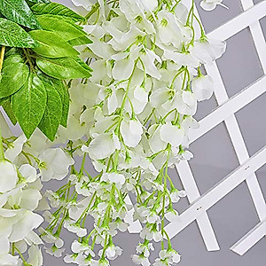 Lmeison 24 Pack Wisteria Hanging Flowers, Wisteria Garland Artificial Fake Wisteria Vine Rattan Hanging Garland Silk Flowers for Home, Party, Wedding Decor, White