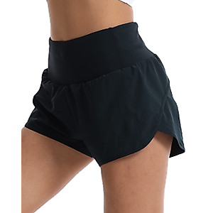 Kcutteyg Running Shorts for Women with Liner High Waisted Lightweight Womens Workout Shorts with Back Pocket- 4" (Black, S)