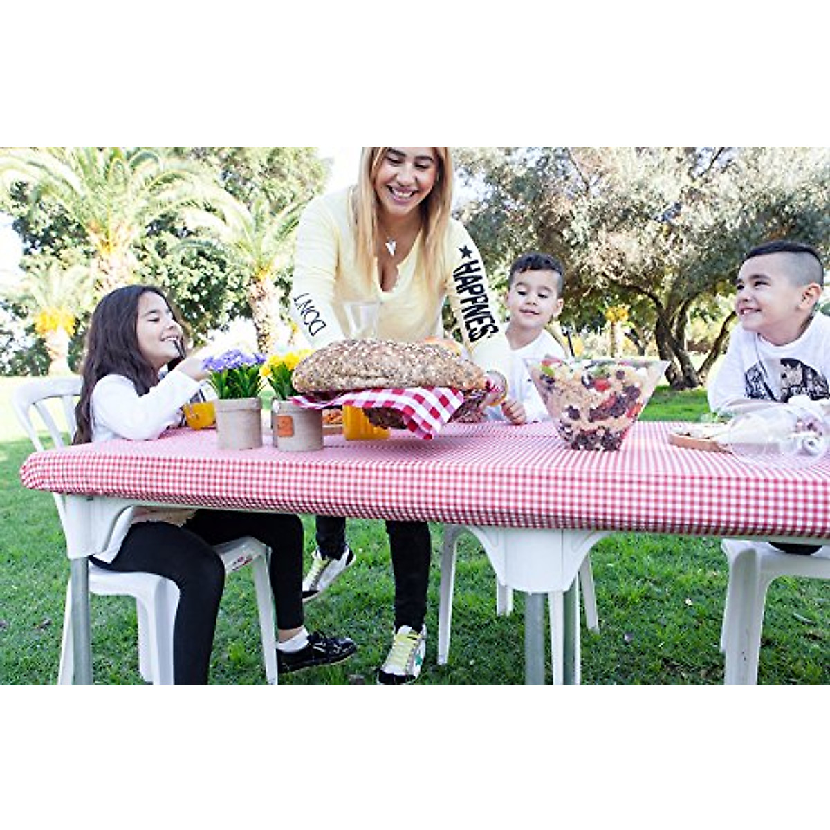 TopTableCloth Table Cover Red & White Checkered tablecloths Elastic Corner Fitted Rectangular Folding Table 6 Foot 30" x 72" Table Cloth Waterproof Vinyl Flannel Plastic Tablecloth for Camping Picnic