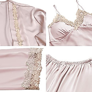 SAPJON Womens Pajama Sets 5PCS Silk Pajamas for women Cute Sleepwear Loungewear Satin Pajamas Sets for Women Soft Pink
