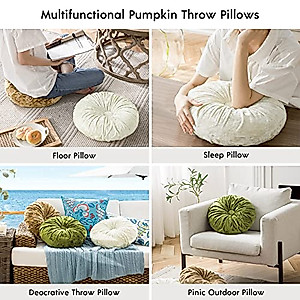 Phantoscope Round Throw Pillow Handcrafted Pumpkin Velvet Floor Pillow Couch Bed and Chair, Navy Blue 16 x 16 inches 40 x 40 cm