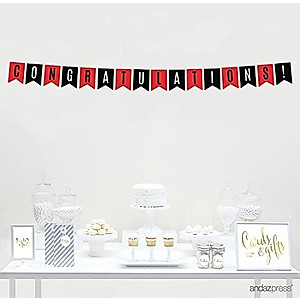 Andaz Press Signature Black, White, Red Party Collection, Hanging Pennant Banner, Congratulations!, Approx. 6-Feet, 1-Set, Bridal Shower Decorations