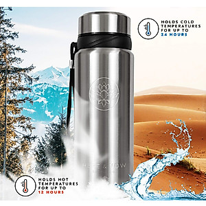 Here & Now Supply Co. 25 oz Multi-Purpose Travel Mug and Tumbler | Tea Infuser Water Bottle | Fruit Infused Flask | Hot & Cold Double Wall Stainless Steel Coffee Thermos (Cosmic Silver)
