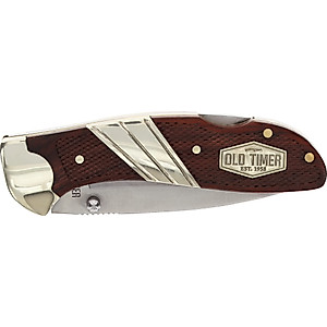 Old Timer 31OTCP Medium Lockback 6.5in High Carbon S.S. Traditional Folding Pocket Knife with 2.9in Drop Point Blade and Wood Handle for Hunting, Whittling, Carving, Camping, EDC, One Size, Black