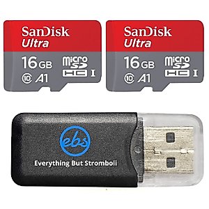 Sandisk Ultra micro SDHC Micro SD UHS-1 TF Memory Card 16GB 16G (Two Pack 16GB x2 =32GB) Class 10 Plus(1) Everything But Stromboli Memory Card Reader