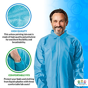 ABC Disposable Lab Coats for Adults X-Large, Blue Fluid Resistant Gowns Disposable, Polyethylene Medical Disposable Gowns, Knee Length Lab Coat Disposable