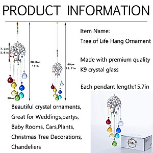 H&D HYALINE & DORA Crystal Glass Suncatcher Chakra Colors Ball Prism Tree of Life Window Hanging Ornament Rainbow Suncatcher