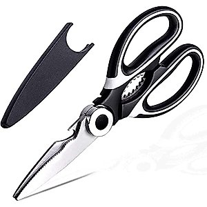 Kitchen Shears Multi Purpose Strong Stainless Steel Kitchen Utility Scissors with Cover Poulry,Fish, Meat, Vegetables Herbs, Bones, Dishwasher Safe (Black)