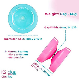YOSTAR K2 Plus Crystal Responsive Yoyo for Kids, Dual Purpose Yo-yo for Beginner, Replacement Unresponsive Bearing for Intermediate Advanced, 12 Yo-yo Strings, Bag, Bearing Remover (Sky Blue + Pink)