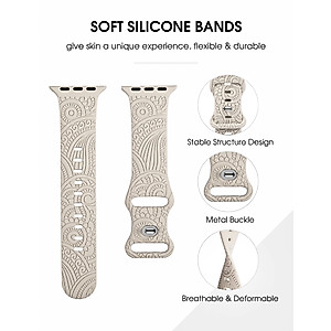 TOYOUTHS Boho Engraved Band Compatible with Apple Watch Band 42mm 41mm 40mm 38mm Women Men, Bohemian Designer Sport Soft Silicone Fancy Dressy Fashion Straps for iWatch Series 10/9/SE/8/7/6/5/4/3/2/1