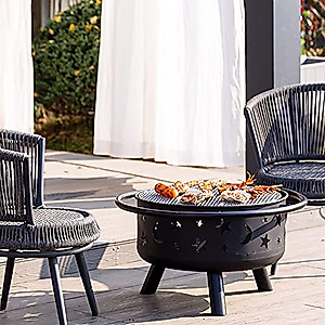 LEAYAN Garden Fire Pit Grill Bowl Grill Barbecue Rack 30" Fire Pit,Outdoor Bonfire Wood Burning Fire Pits w/Spark Screen Large Steel Patio Fireplace for Backyard Garden Beach Camping Park