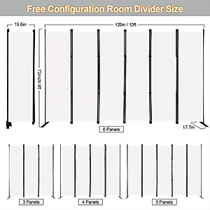 MAYOLIAH 6 Panel Folding Privacy Screen 9ft Wide, 6ft Tall Partition Room Divider Portable Office Walls Dividers Panel, White