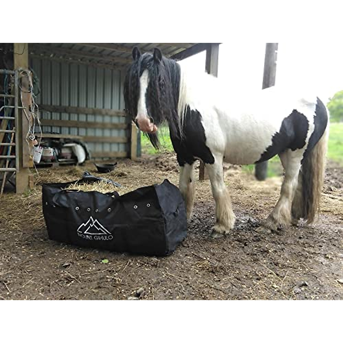 MOUNT GIHULO Hay Bag for Horses - 600D Polyester Horse Hay Bag, Hay Storage Bag - Carry Handles, PVC Waterproofing, 2-String Bale + Horse Charm