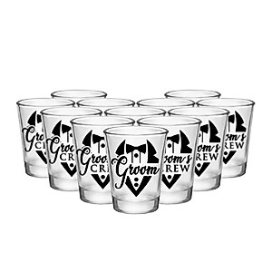 Groom and Groom's Crew Bachelor Party Shot Glass Set, 1 Groom and 11 Groomsman Shot Glasses Bachelor Party Decorations and Groomsmen Gifts, Team Groom Proposal, Bachelor Party Favors For Men -1.75oz