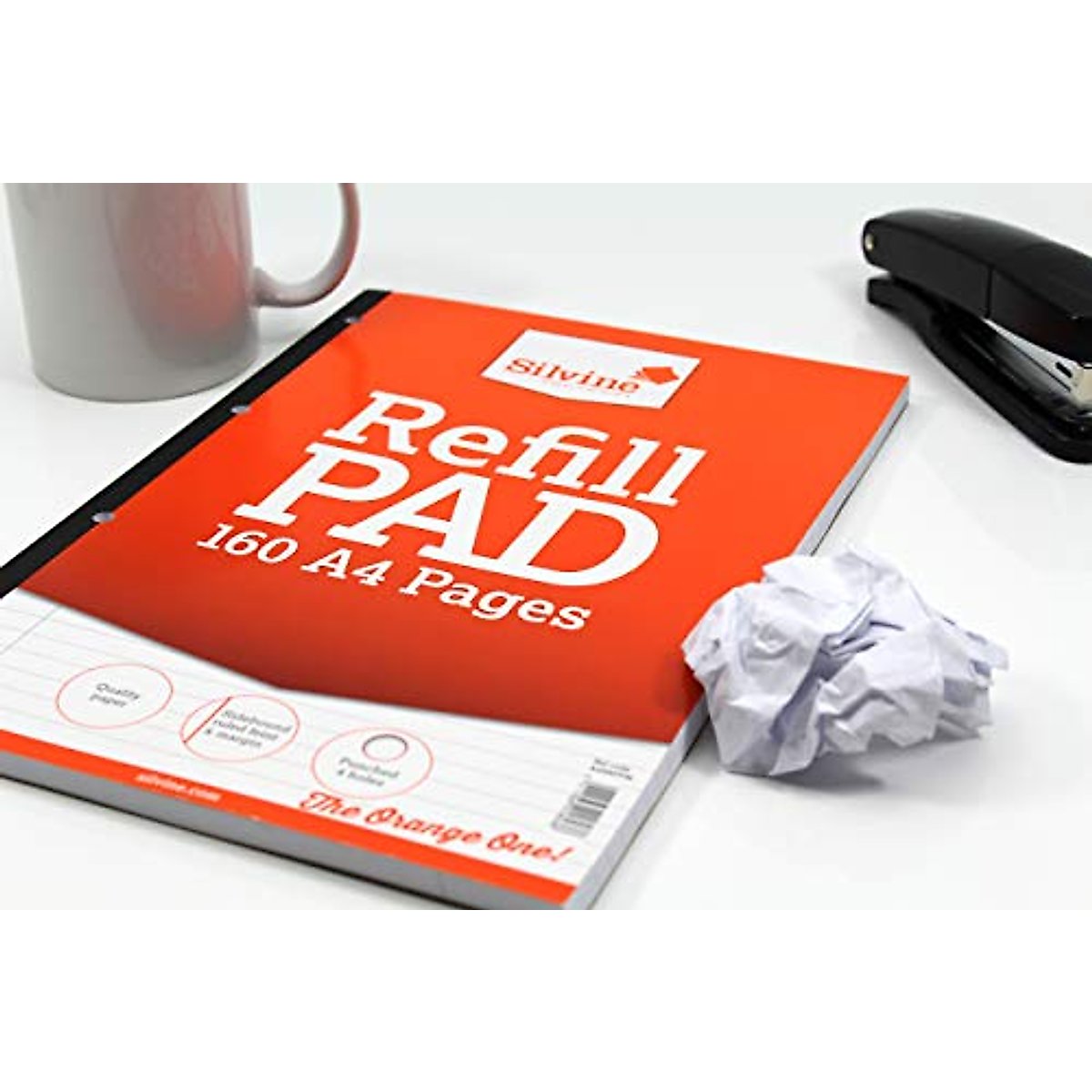 Silvine 160 Page A4 Refill Pad, Side Bound and Punched 4 Holes. Ruled 8mm Feint with Margin. Ref A4SRPFM