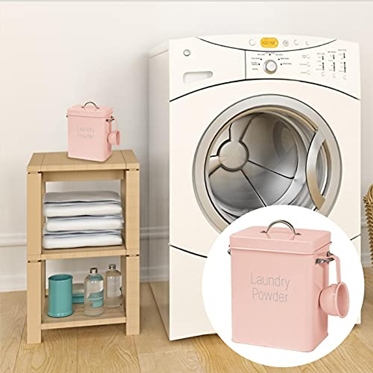 shuanghua Laundry Detergent Powder Storage Tin Box, Washing Powder Bucket, Laundry Detergent Container, Modern Laundry Detergent Dispenser, Detergent Bin with Scoop, Laundry Room Accessories