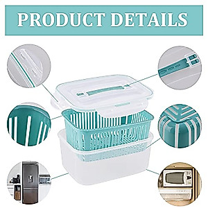 U/C Plastic Food Storage Containers, Fresh Vegetable Fruit Storage Containers for Refrigerator, Kitchen Produce Saver Container with a Draining Basket, BPA Free (5 Pack)