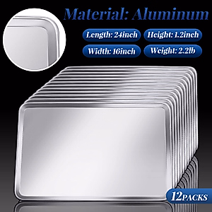 Tessco 12 Pcs 24" x 16" Commercial Grade Aluminum Cookie Sheet Baking Tray Pan for Baking Non Toxic Sheet Tray Oven Tray Sheet Pan for Bakeware Roasting Cooking Oven Safe, Easy to Clean