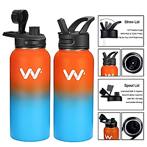 WEREWOLVES 24 oz Insulated Water Bottle With Paracord Handles & Strap & Straw Lid & Spout Lid,Reusable Wide Mouth Vacuum Stainless Steel Water Bottle for Adults (New-Summer Orange, 24 oz)