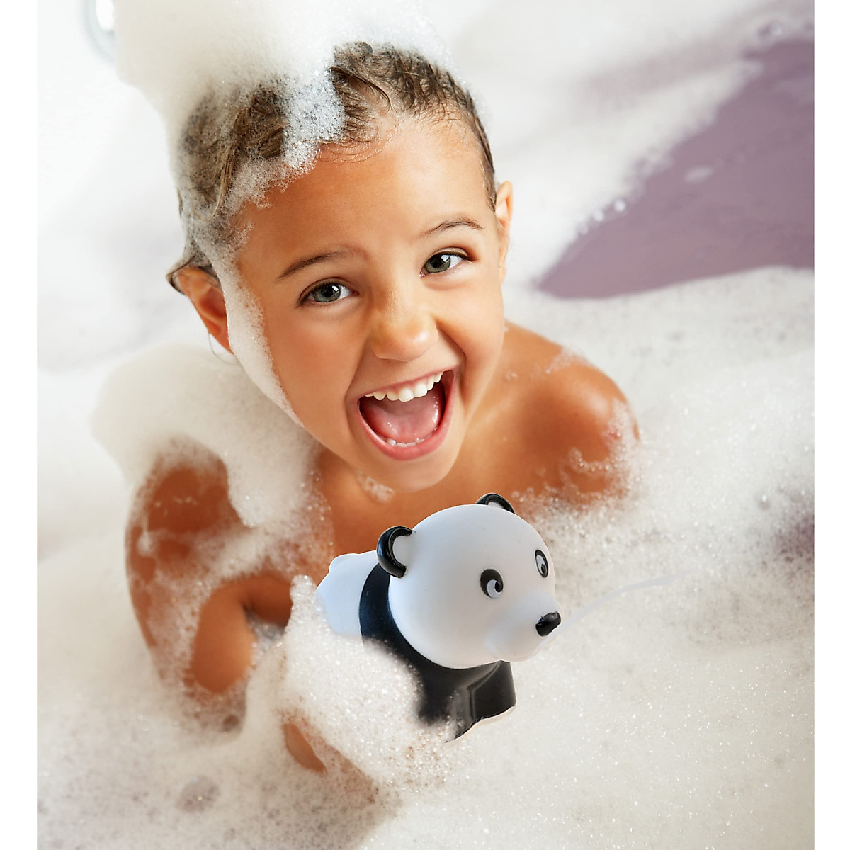 DolliBu Panda Bath Buddy Squirter – Floating Panda Bear Rubber Bath Toy, Fun Water Squirting Bathtime Play for Toddlers Cute & Soft Wild Life Animal Toy for Bathtub, Beach and Pool for Girls and Boys