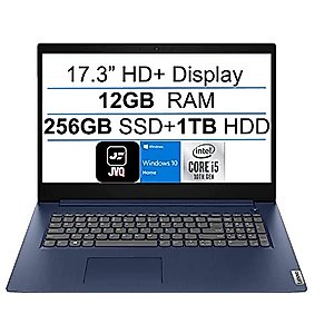 Lenovo Newest IdeaPad 17.3" HD+ Laptop Computer, Intel Quad-Core i5-1035G1(Up to 3.6GHz Beat i7-8550U), 12GB DDR4 RAM, 256GB SSD+1TB HDD, WiFi 5, Webcam, HDMI, Windows 10, Abyss Blue, JVQ MP