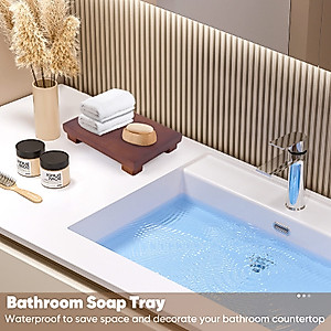 Wood Pedestal Soap Stand,Bathroom Tray,Farmhouse Wood Riser,Soap Tray Holder for Kitchen,Soap Dish Counter Decor for Plant Bottles Candles Display-Brown