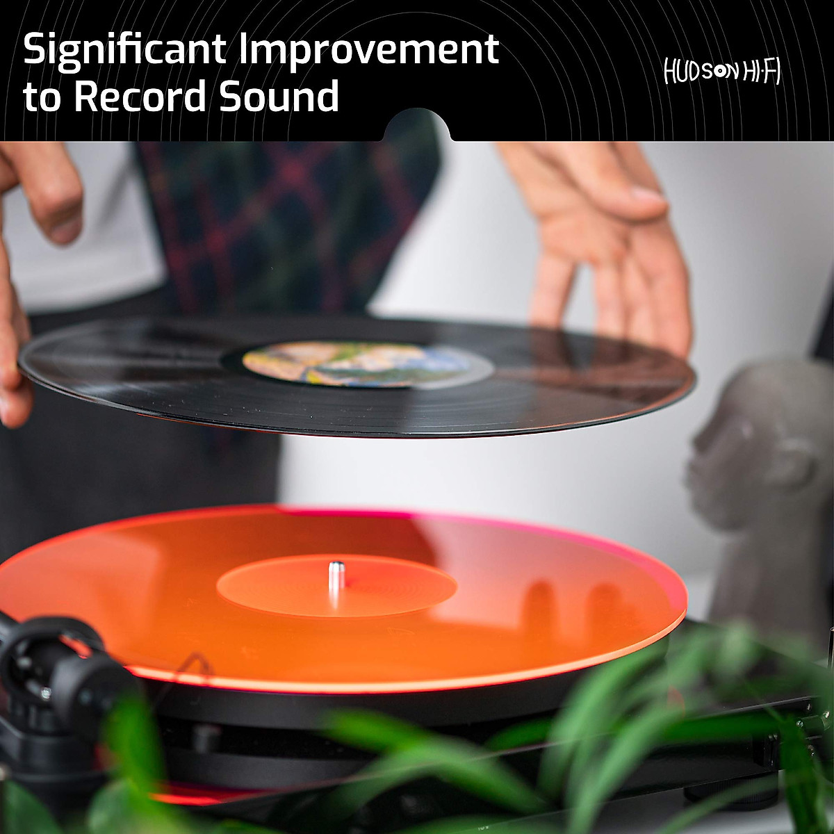 Acrylic Turntable Mat - 11.75" RedLit Vinyl Record Acrylic Mat - Precision Machined Acrylic Turntable Platter Mat with Record Label Recess - See-Through Record Mat for Standard 12" Turntable Platters