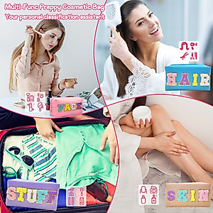 boutikpro 4PCS Premium Preppy Makeup Bag Set, Cute PU Travel Toiletry Bag for Women, Waterproof Preppy Patch Cosmetic Organizer Bag for Traveling Outdoors, Gift Ideal for Christmas Thanksgiving