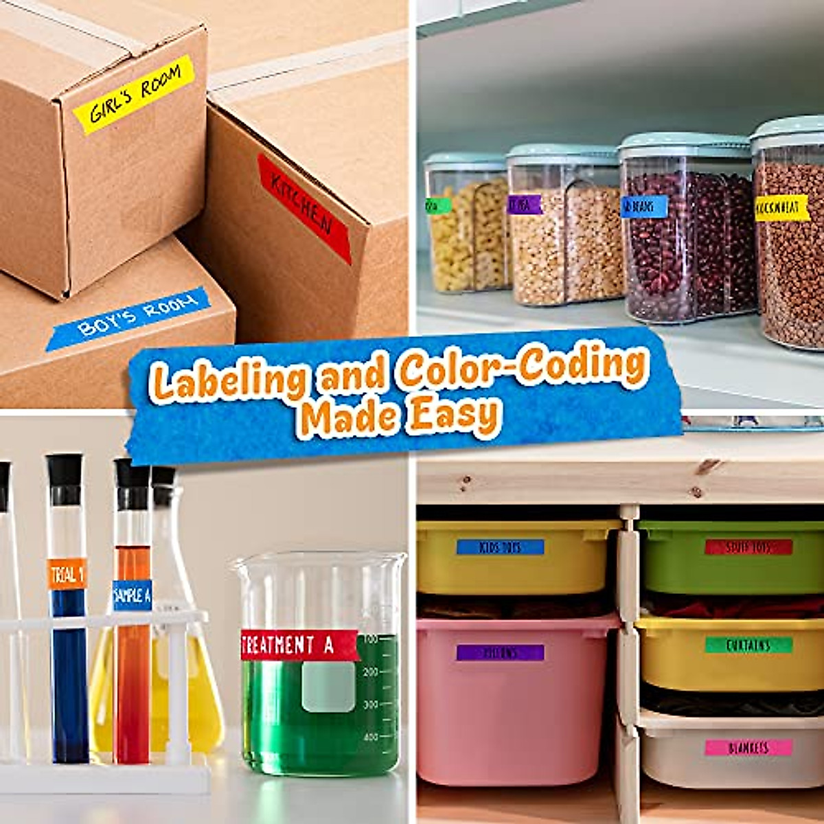 Craftzilla Colored Masking Tape – 11 Extra Large Rolls – 1,815 Feet x 1 Inch of Colorful Craft Tape – Vibrant Rainbow Color Teacher Tape – Great for Art, Lab, Labeling & Classroom Decorations