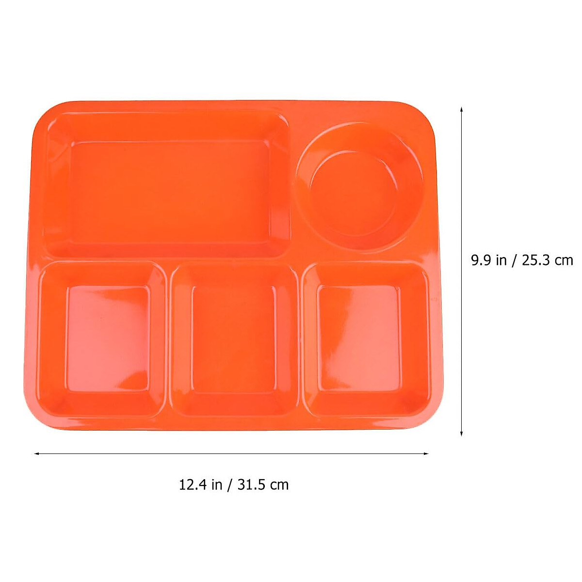 Cabilock Unbreakable Divided Plates, 5- Compartment Tray Section Plates Food Storage Tray Serving Platter, Microwave Dishwasher Safe, BPA Free, Lightweight, Orange