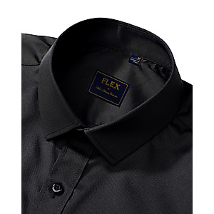 J.VER Men's Dress Shirts Solid Long Sleeve Stretch Wrinkle-Free Shirt Regular Fit Casual Button Down Shirts Black Large