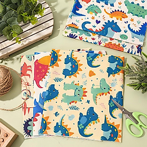 JarThenaAMCS 12Pcs Dinosaur Themed Cotton Fabric Bundles Cartoon Dinosaur Fat Quarters Cute Quilting Patchwork for DIY Craft Home Party Decor, 18 x 22 Inch