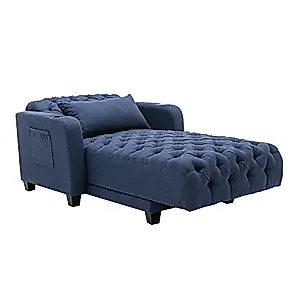 HAUSHECK, 3-in-1 Convertible Adjustable Backrest, Armrest Pocket & Pillow, Single Armchair Sleeping Chairs for Adults, Sleeper Sofa Bed for Living Room Apartment, 40.16''L x 57.09''W x 38.04''H, Navy