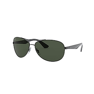 Ray-Ban Men's RB3526 Aviator Sunglasses, Matte Black/Dark Green, 63 mm