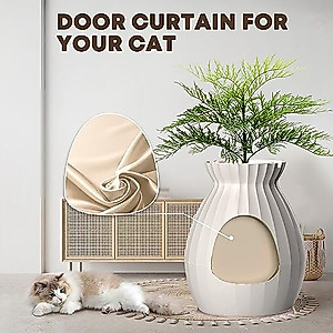 Freefa 【Upgraded】 Plant Litter Box with Odor Control System, Extra Large Cat Litter Box, Hidden Cat Litter Box Enclosure Furniture, Plant Litter Boxes for Cats, Kitty, with Door Curtain & Inner Liner