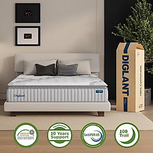 TwinXL Mattresses, DIGLANT 12 Inch Breathable Fabric Hybrid Mattress, TwinXL Size Gel Memory Foam Mattresses with Pocketed Innerspring for Pressure Relief, TwinXL Medium Feel Mattress Bed in Box