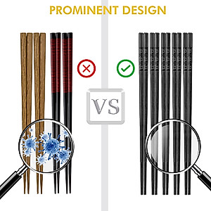 5 Pairs Reusable Chopsticks Dishwasher Safe,9.5 Inch Fiberglass Chopsticks Set, Japanese Chinese Korean Chopsticks for Food, Non-Slip, Easy to Use (Black Chopsticks)