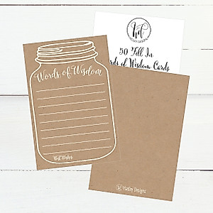 50 Rustic Mason Jar Words of Wisdom Advice Cards, Use As Graduation Advice Cards, Marriage or Wedding Advice Cards, Bridal or Baby Shower Party Games, Boy or Girl Baby Prediction or Advice Cards