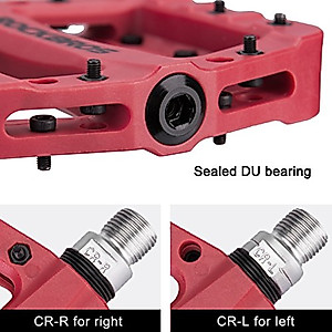 RockBros Lightweight Mountain Bike Pedals Nylon Fiber Bicycle Platform Pedals for BMX MTB 9/16" Red