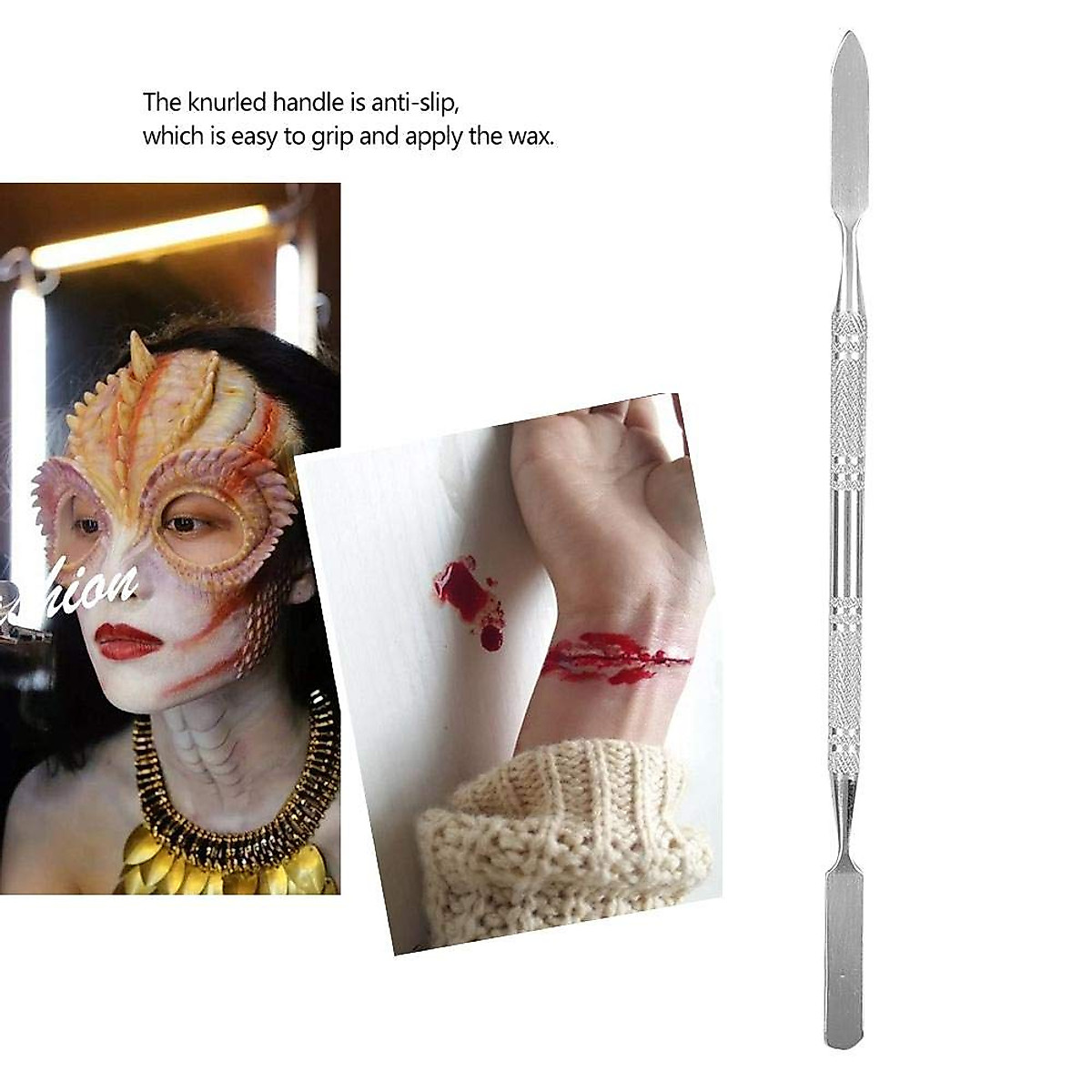 Wax Spatula, Stainless Steel Double-Ended Scar Wax Spatula Applicator Special Effects FX Makeup Tool(L)