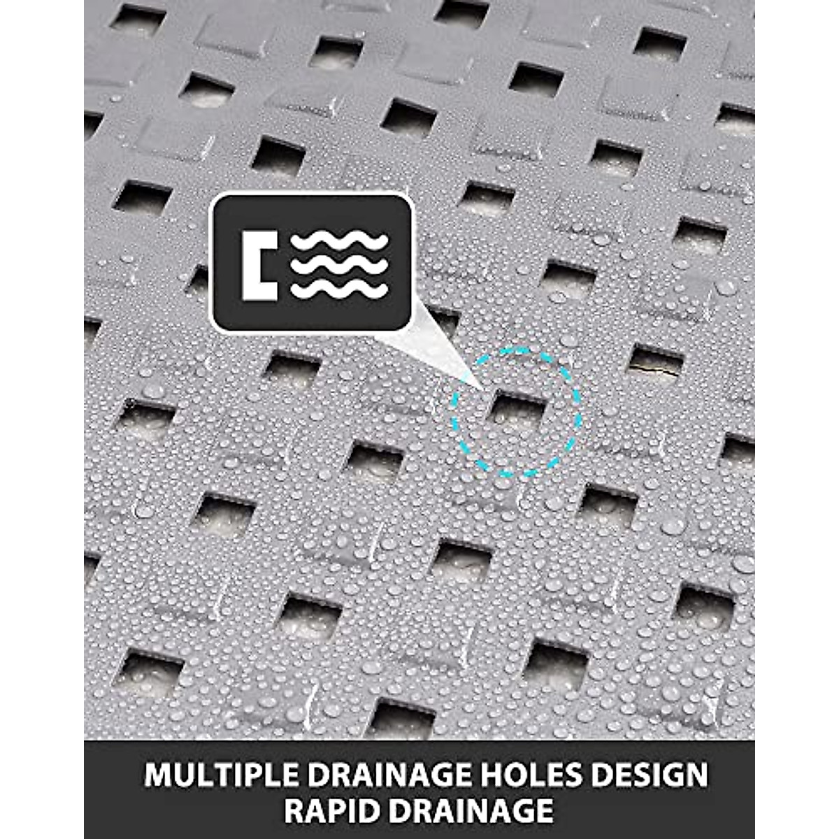 Shower Bathtub Mat Non-Slip, Machine Washable Shower Mat with Suction Cups and Drain Holes Square Bath Tub Mat for Tub or Shower Room for Kids & Elderly 21x21 Grey
