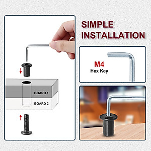 Jersvimc 10 Pair(20 Piece) M6x60mm Hex Drive Socket Cap Bolt with Allen Wrench, Black Furniture Connector Bolts M6 Countersunk Screw Barrel Nuts Binding Screws for Crib Replacement Belt Cabinet