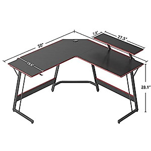 CubiCubi Flame Gaming Desk 50.4” with LED Strip & Monitor Stand, L Shaped Computer Desk Carbon Fiber Surface Gaming PC Table