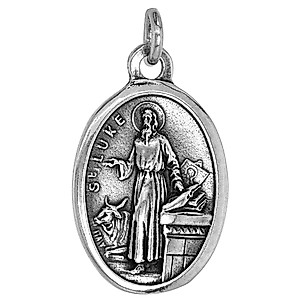 Sterling Silver St Luke Medal Pendant Oxidized finish Oval 1 inch