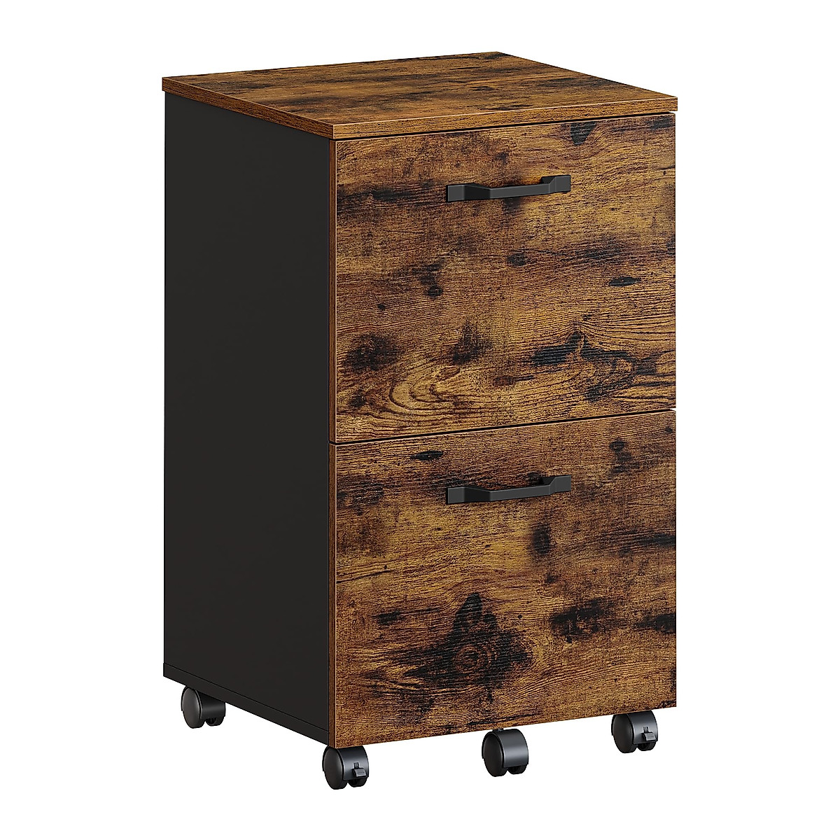 VASAGLE File Cabinet, with 2 Drawers, Mobile Filing Cabinet with Wheels, for A4, Letter Sized Documents, Hanging File Folders, Rustic Brown and Black UOFC040B01