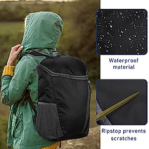 KALIONE Hiking Backpack, Black Backpack with Water Bottle Pocket, Waterproof Packable Backpack for Travel, Lightweight Hiking Backpack for Women Men, 20l Foldable Backpack for Outdoor Sports